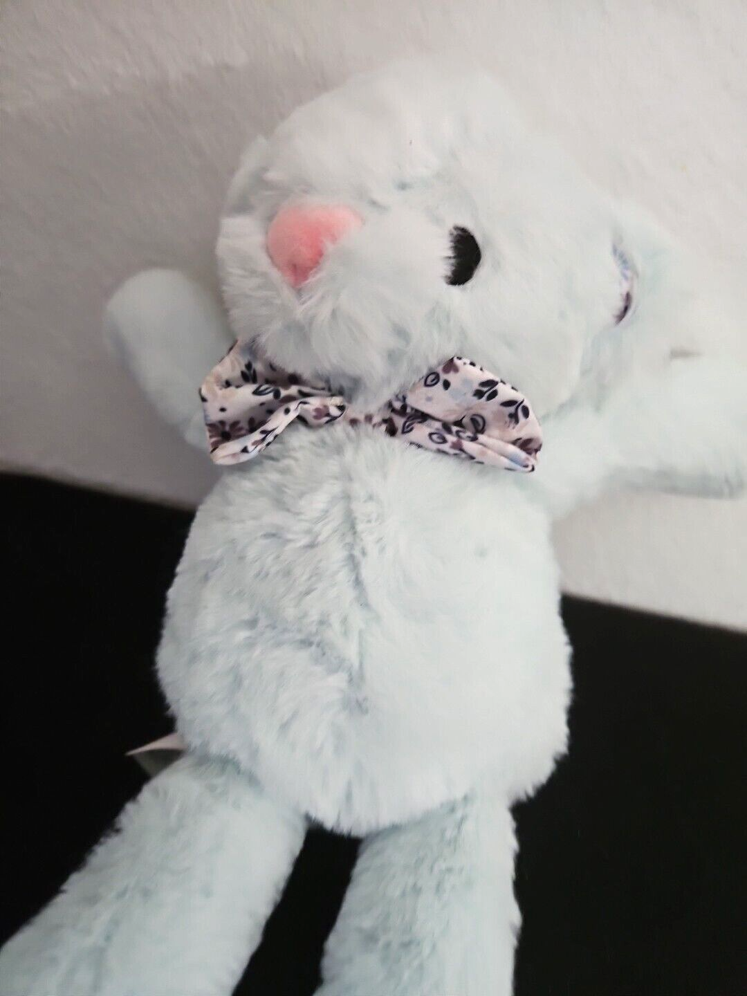 MINISO Teddy Bear Plush Stuffed Animal Blue Flower Bow Feet Pink Nose ...