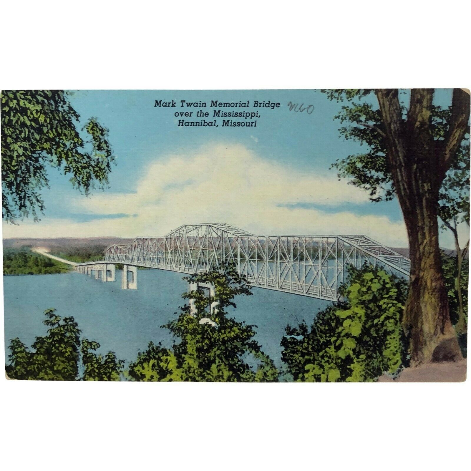 Vintage Postcard, Mark Twain Memorial Bridge over the Mississippi ...