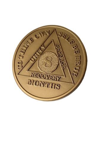 8 Month AA Medallion Bronze Serenity Prayer Sobriety Chip - Tokens ...