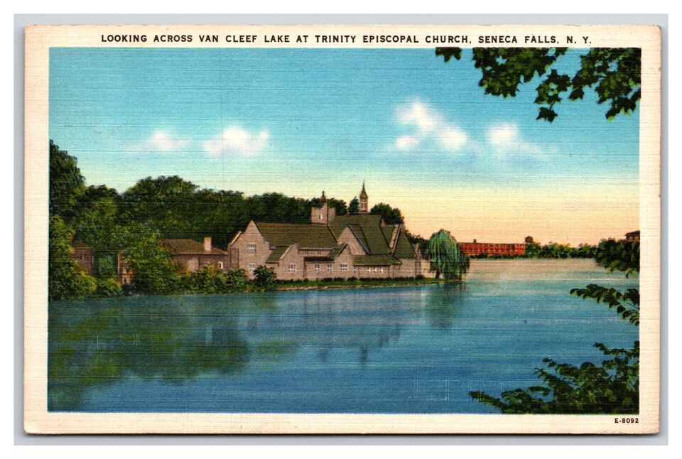 Trinity Episcopal Church Van Cleef Lake Seneca Falls NY Linen Postcard ...