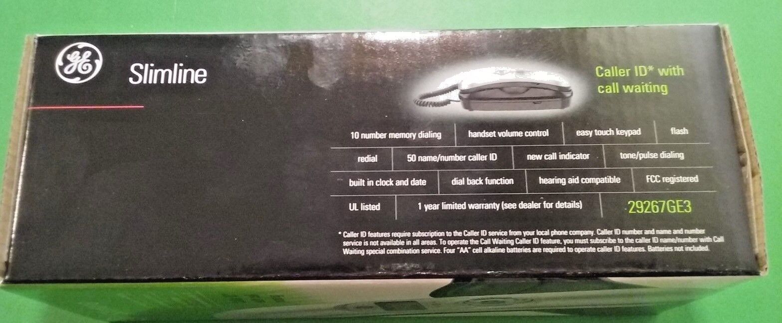 GE Corded Slimline Phone with Caller ID Silver Black 29267GE3 - NEW ...