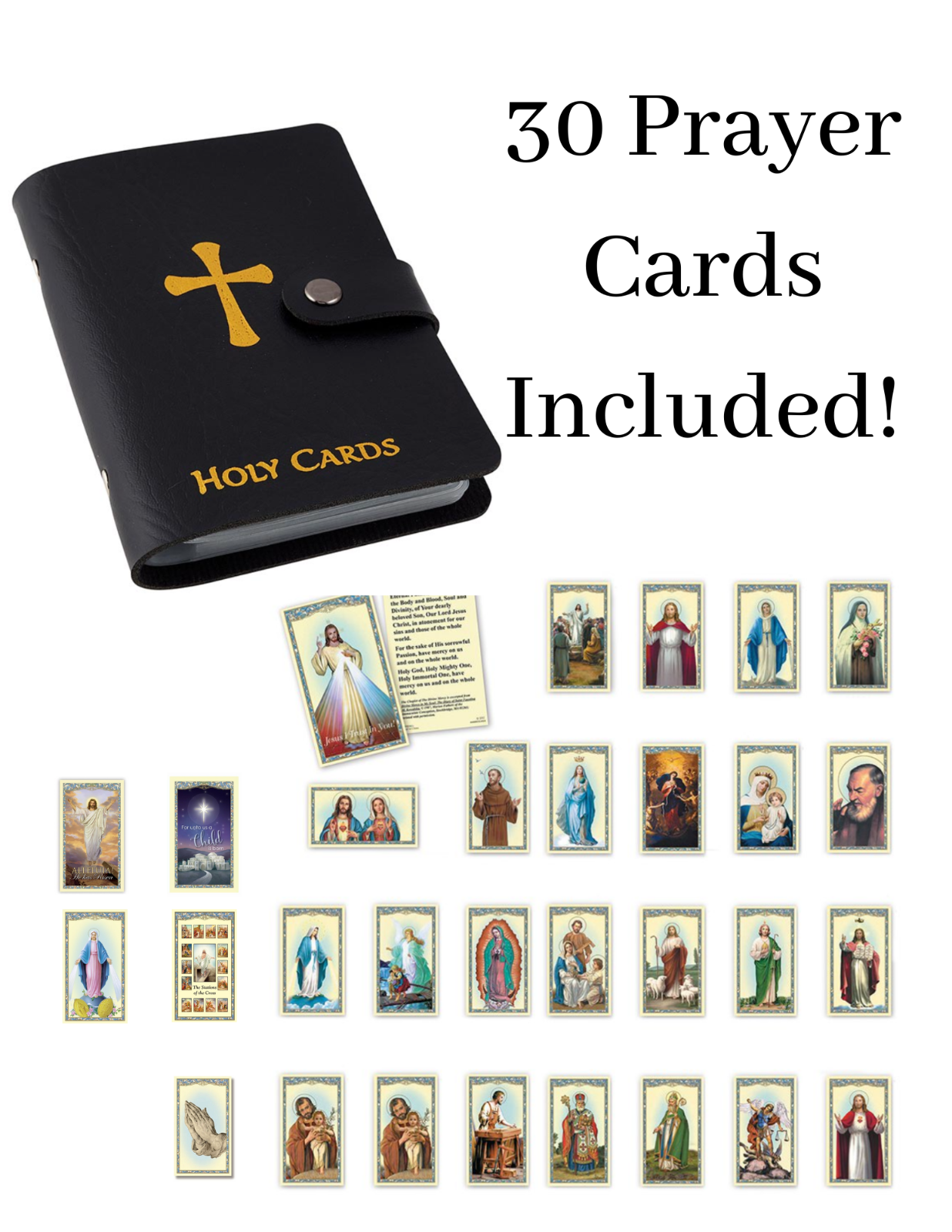BLACK Prayer Card Holder WITH 30 Essential Catholic Christian Prayer ...