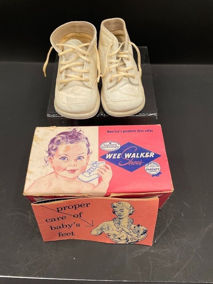 1950s Wee Walker White Leather High Top Baby Shoes Original Box and ...