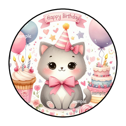 30 CAT HAPPY BIRTHDAY ENVELOPE SEALS STICKERS LABELS TAGS 1.5" ROUND ...
