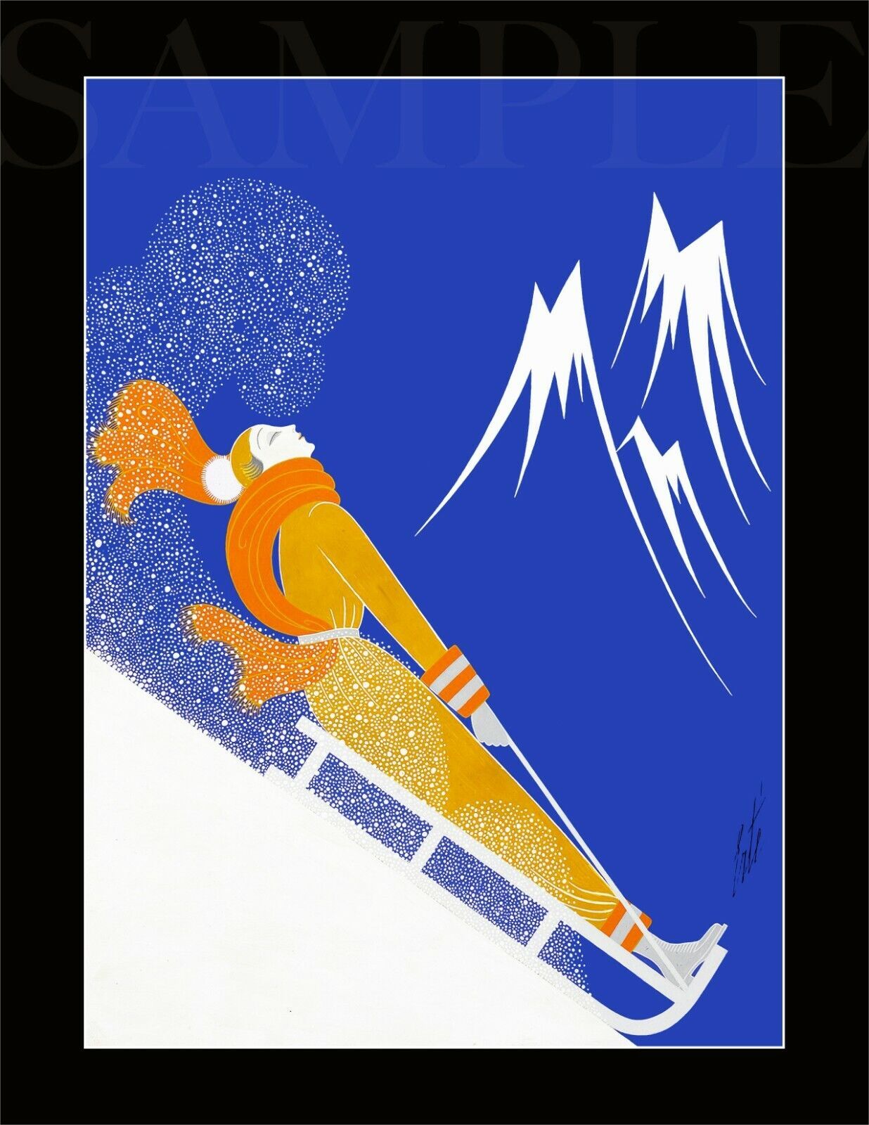 8.5x11 Vintage Erte Winter Sled Fine Art Deco Color Print Picture ...