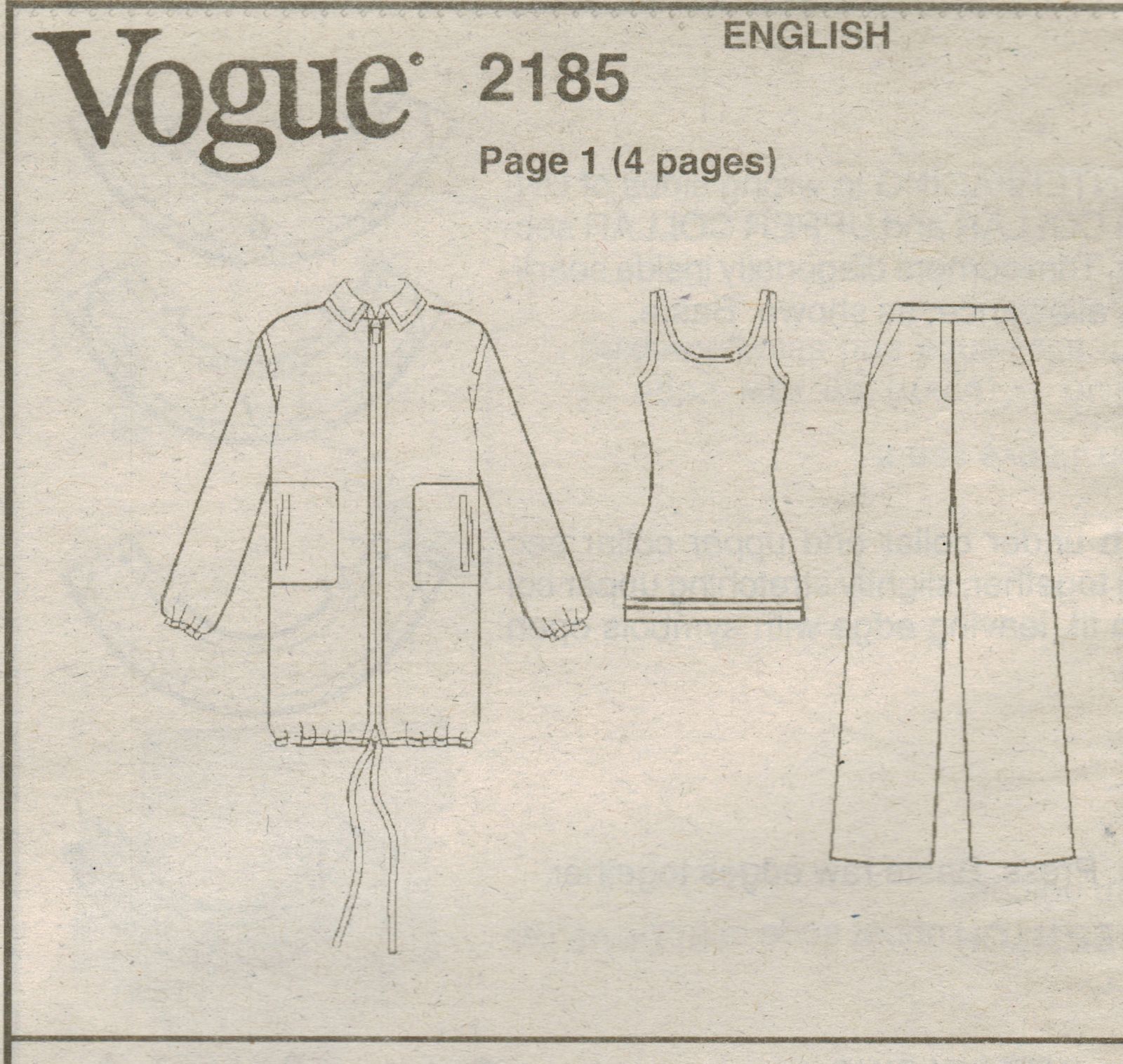 Vogue Career Calvin Klein Below Hip Jacket Tank Top Lined Pant Sew ...