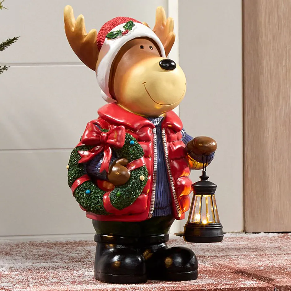 MOOSE with Solar LED Lantern GREETER Statue Holiday Christmas Figurine ...