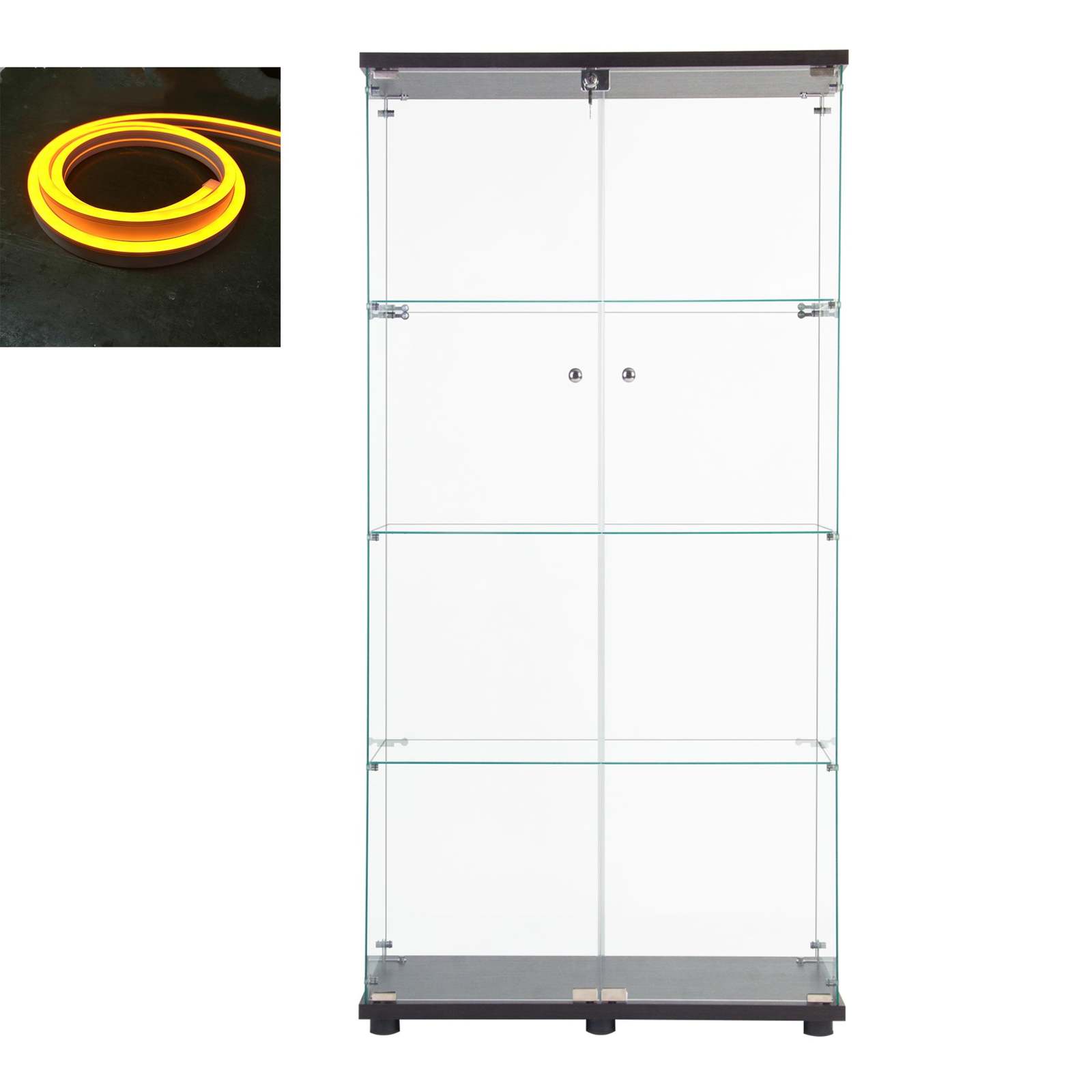LED Strip Light Glass Display Cabinet 2-Door, 4-Shelf, Black - Cabinets ...