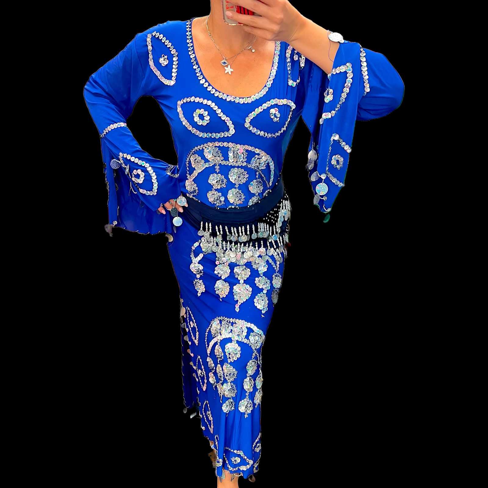 Belly Dance Costume: Egyptian Baladi Dress with Coins Belt - Dresses