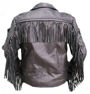 Men's Brando biker Style Western wear Cow leather Jacket Fringes concho ...