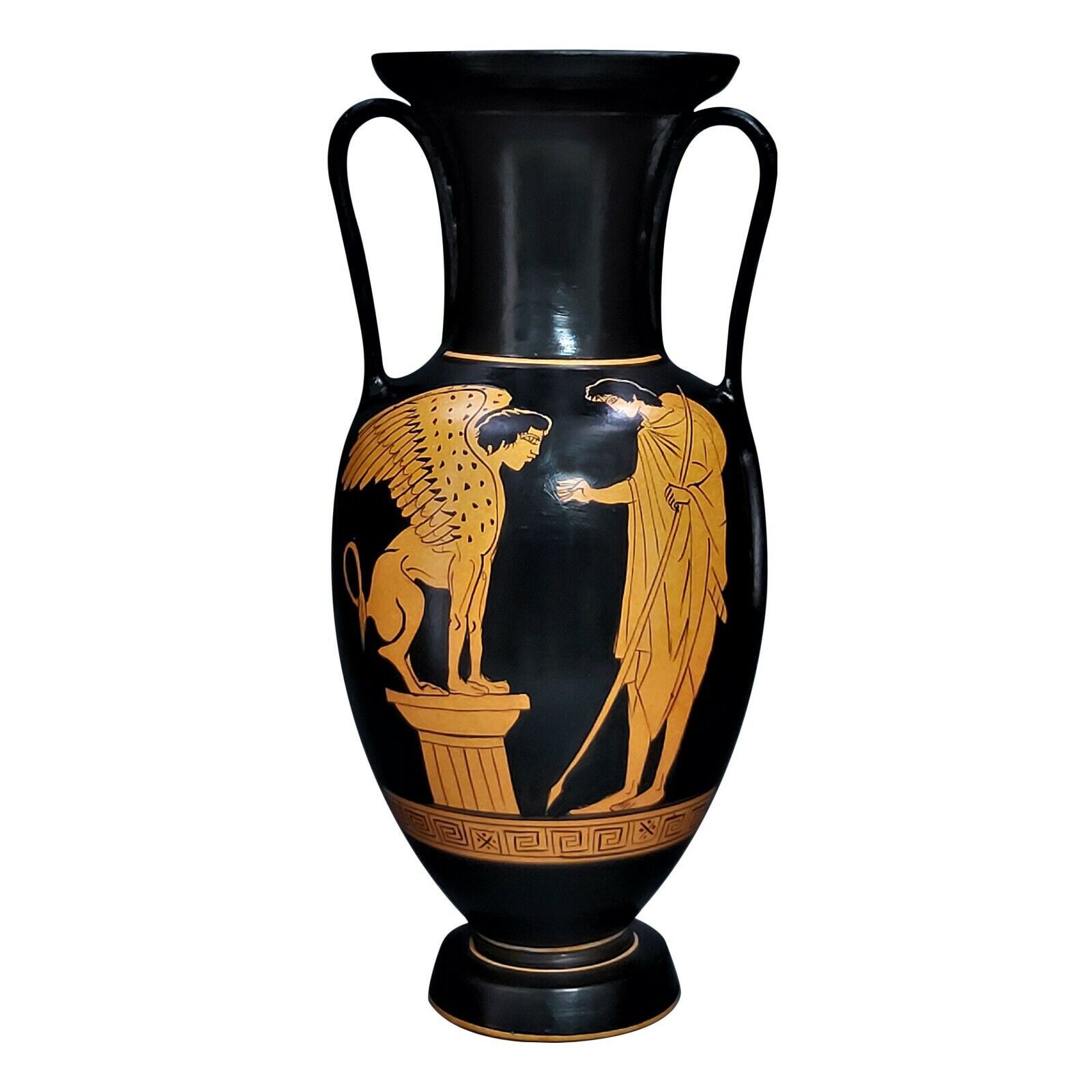 Amphora Oedipus and Sphinx Vase Ancient Greek Pottery Museum Copy - Vases