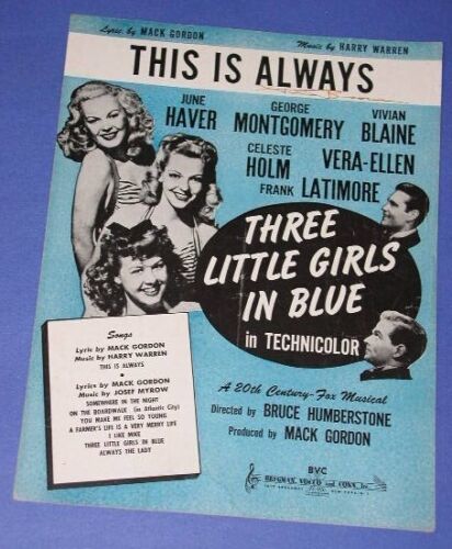 JUNE HAVER GEORGE MONTGOMERY SHEET MUSIC 1946 THIS IS ALWAYS THREE ...