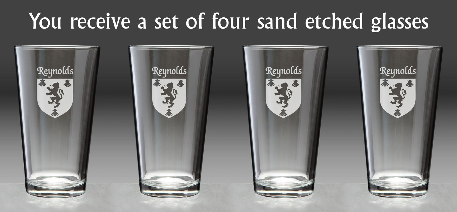 Reynolds Irish Coat of Arms Pint Glasses - Set of 4 (Sand Etched ...