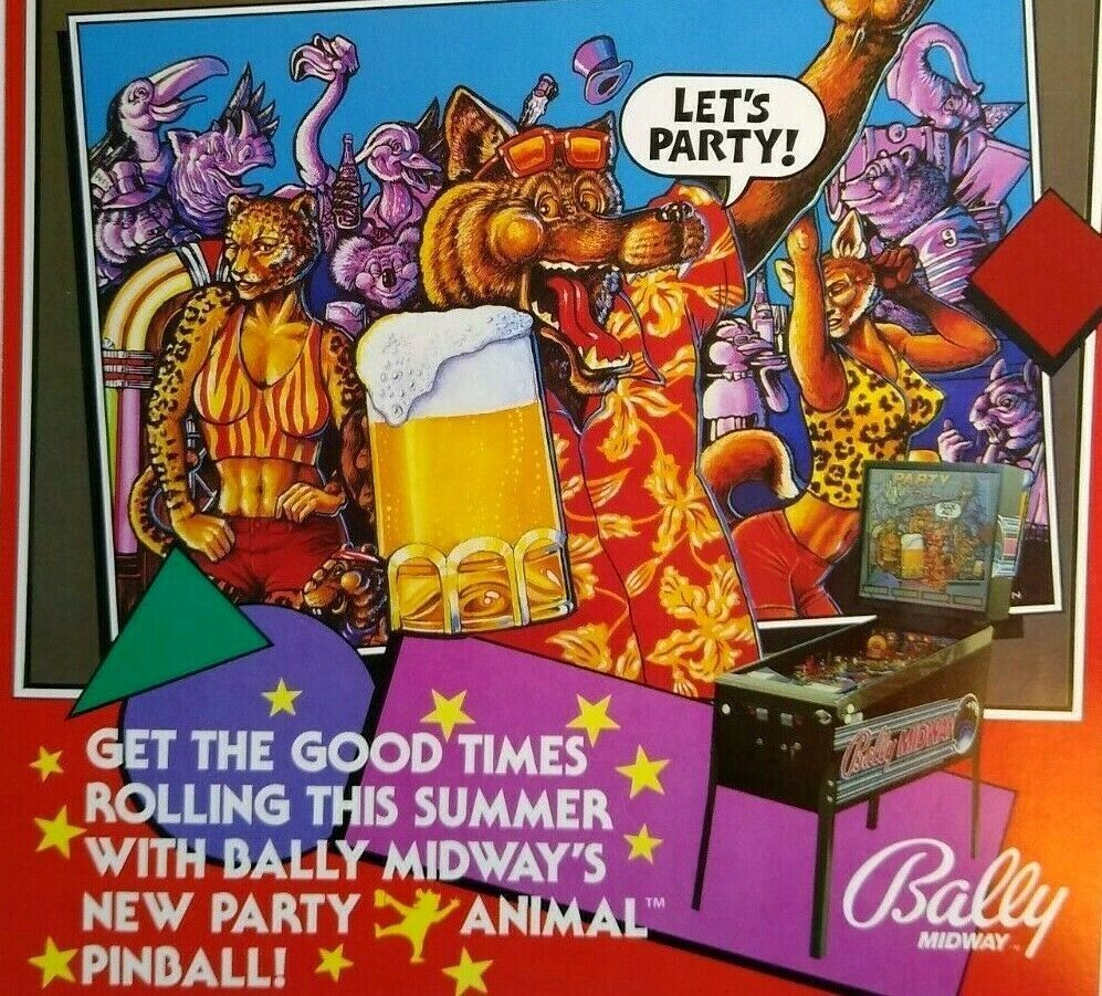 Party Animal Pinball Flyer Original Game Art Vintage Retro Promo 1987 ...