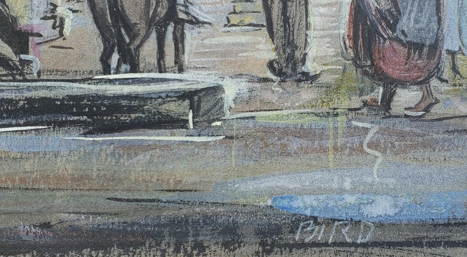 1936 Signed Esther Brock Bird Mexican Town Scene Pastel Art - Pen & Ink ...