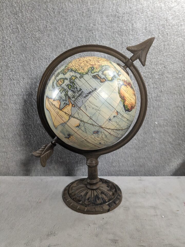 Reproduction Of Spinning World Map Tabletop Globe Cast Iron Base 12 ...
