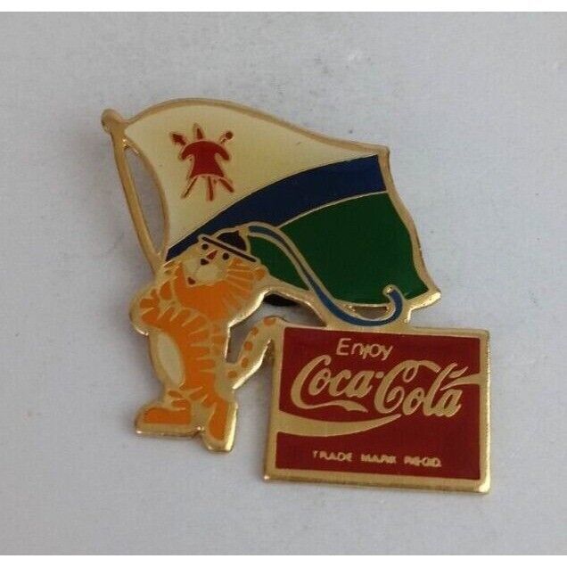 Vintage Coca-Cola Olympic Tiger Holding Lesotho Flag Lapel Hat Pin ...
