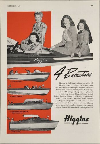 1947 Print Ad Higgins Boats 4 Models Shown Made in New Orleans ...