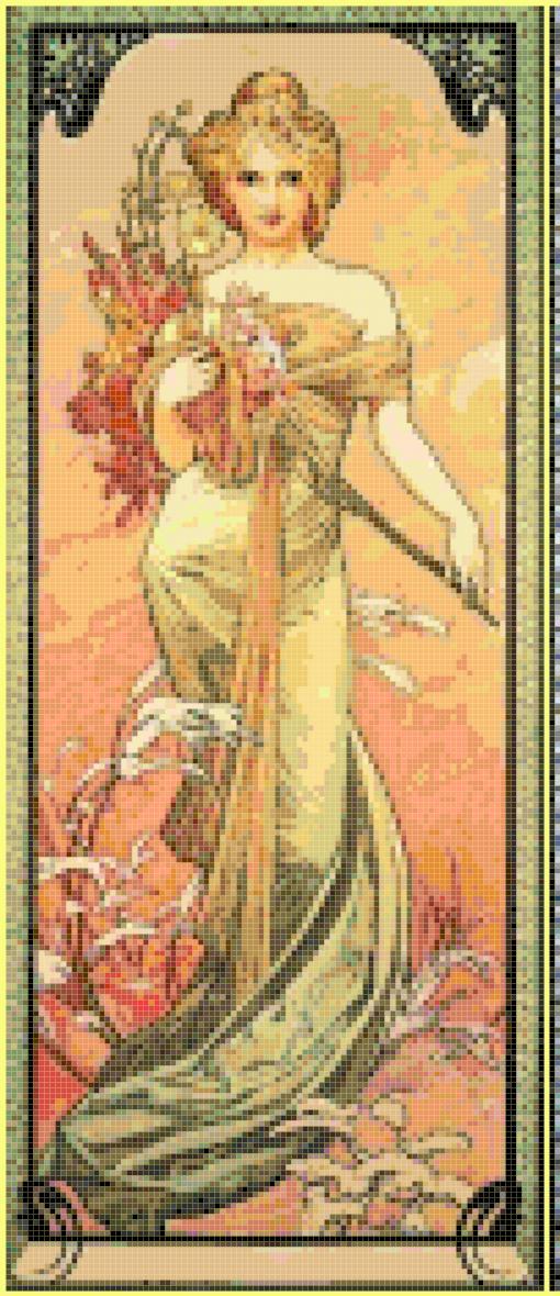 counted cross stitch pattern 4 season Mucha stained 400 * 234 stitches ...
