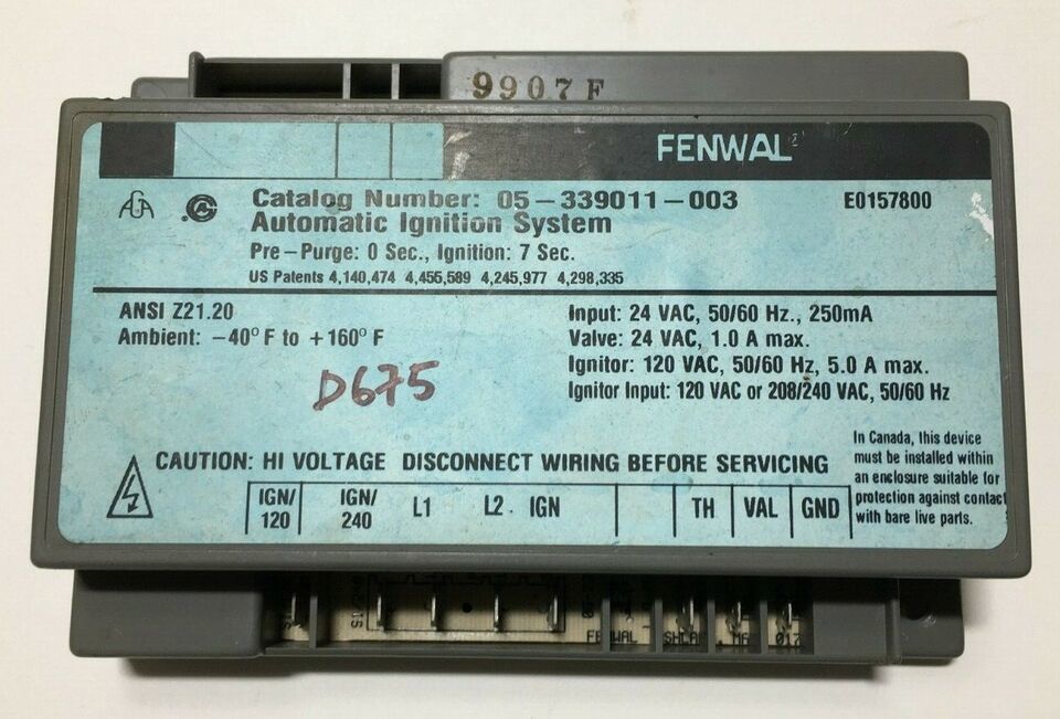 FENWAL 05-339011-003 Automatic Ignition Control Module used #D675 ...