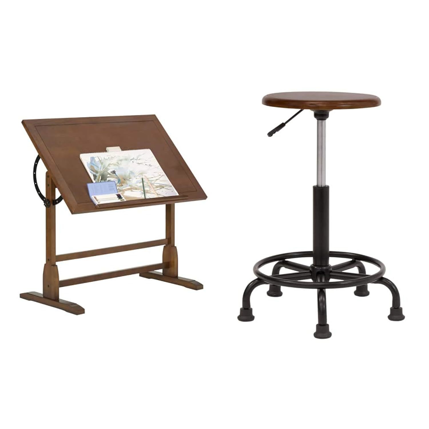 Vintage Rustic Oak Drafting Table, Top Adjustable Drafting Table Craft ...