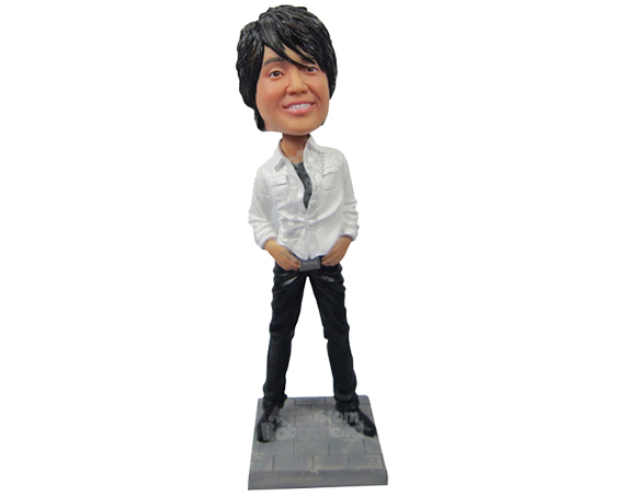 Custom Bobblehead Dashing Guy In Rockstar Pose With A Killer Hairstyle ...