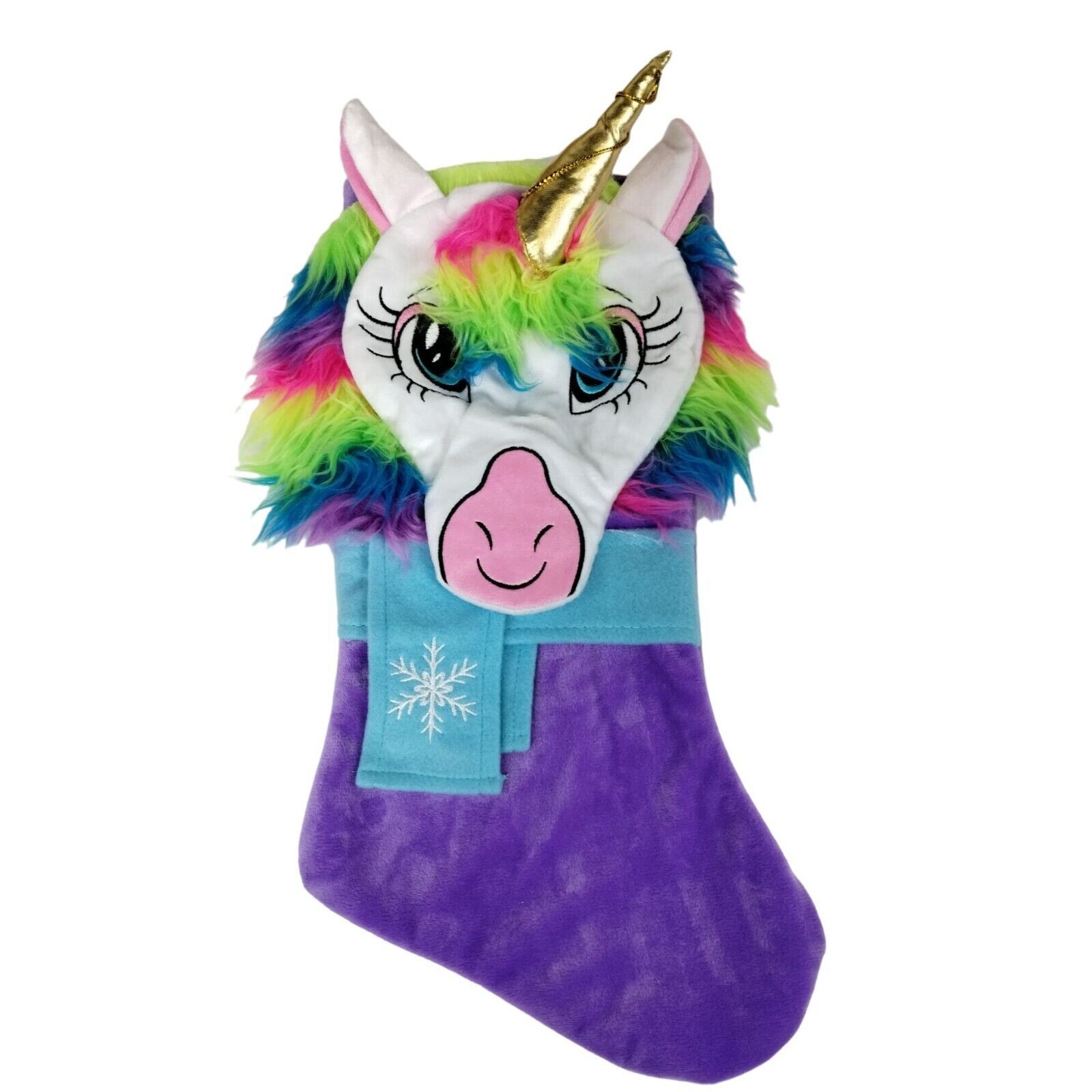 Holiday Time Plush Unicorn Snowflake 20 inch Christmas Stocking Purple ...
