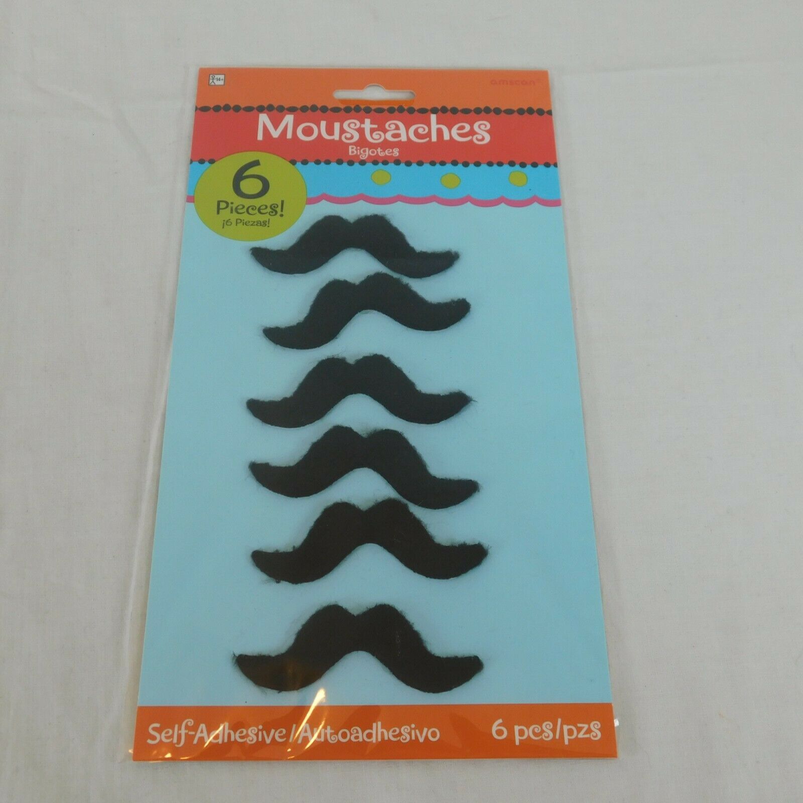 Moustache Kit 6 Piece Self Adhesive Halloween Costume Pretend Play ...