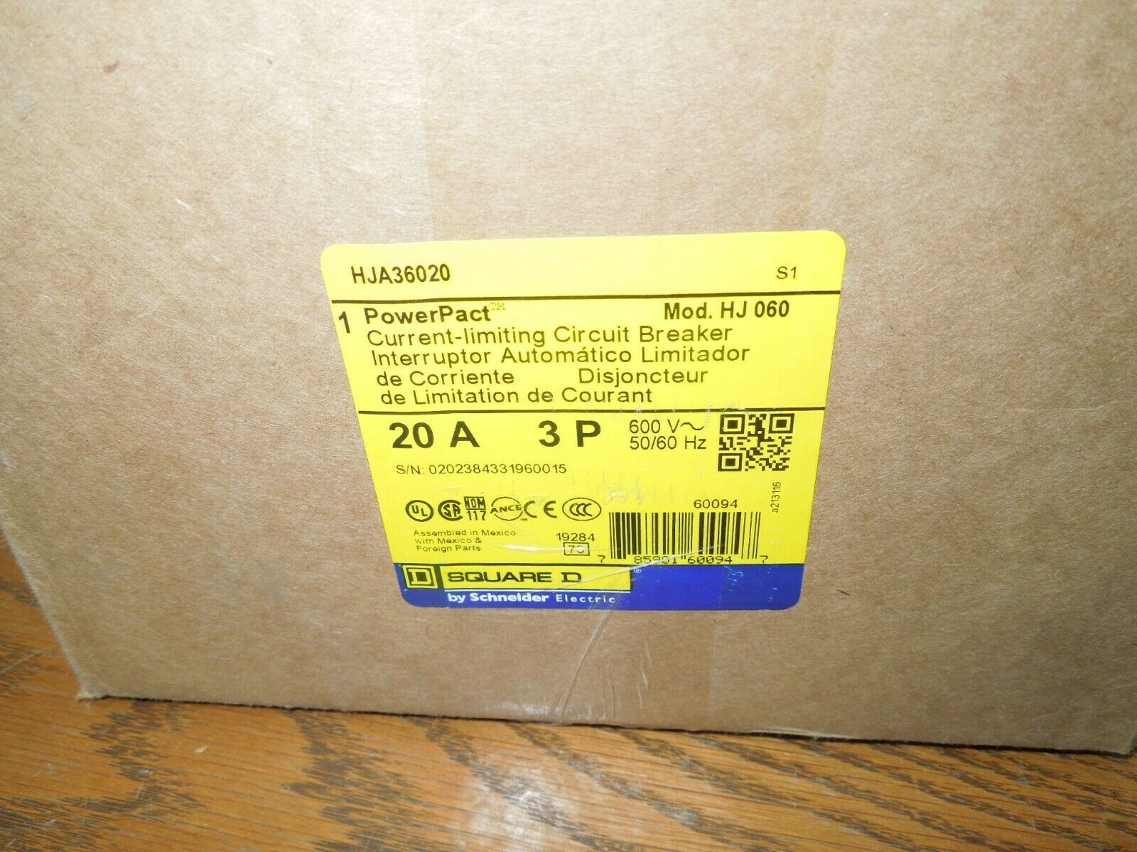 Square D I-line PowerPact Circuit Breaker HJA36020 20A 3P 600V Surplus ...