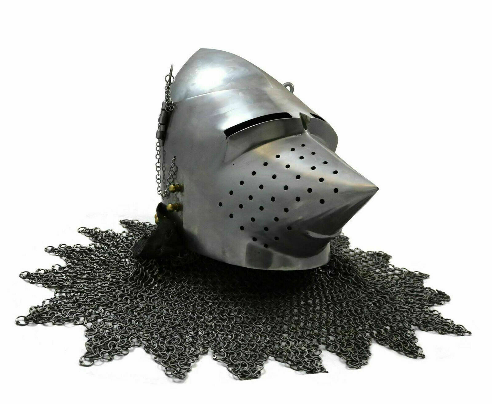 Hounskull Bascinet Visor Helmet With Chainmail Armor 18 Gauge Medivel Larp Sca - Knives, Swords ...