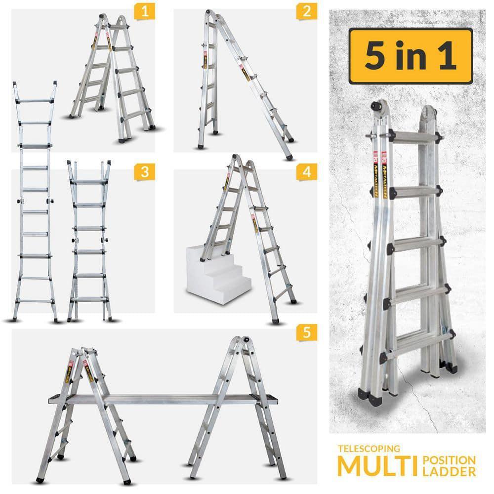 MetalTech Ladders 5-in-1 21-ft. Aluminum Telescoping Multi-Position ...