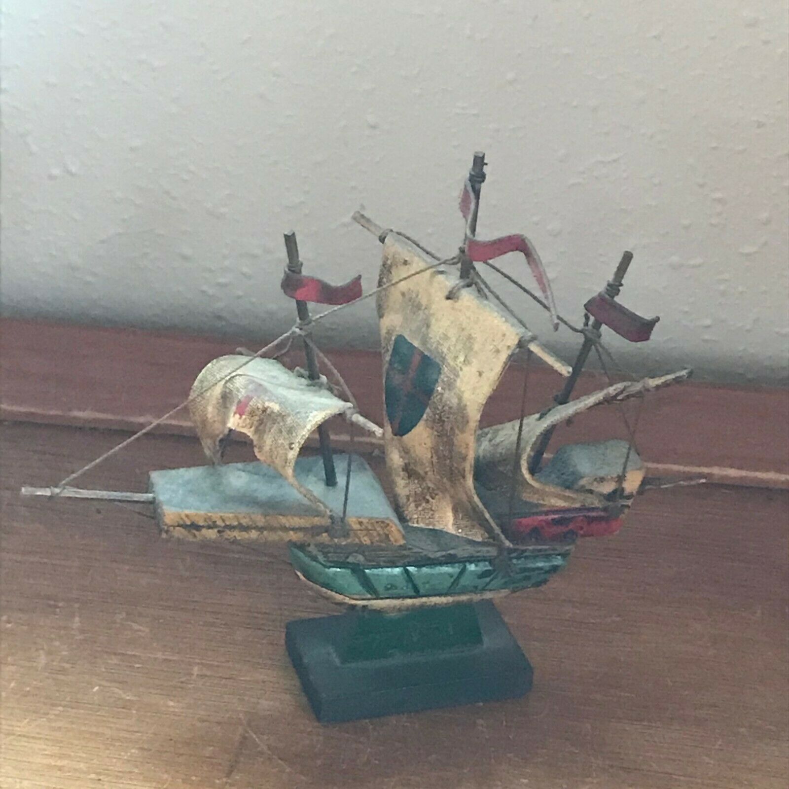 Vintage Made in Japan Carved Wood Sailing Ship Vessel w Fabric Sales ...