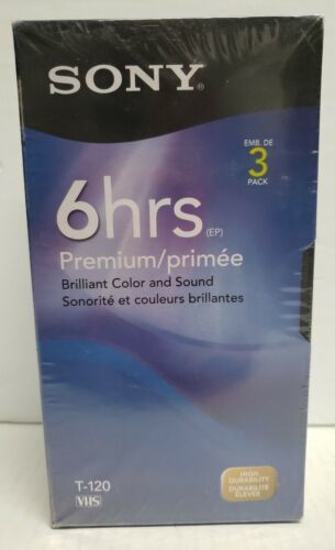 Sony 3 Pack VHS Tapes New SEALED Blank Premium Grade 6 Hrs T-120VR - TV ...