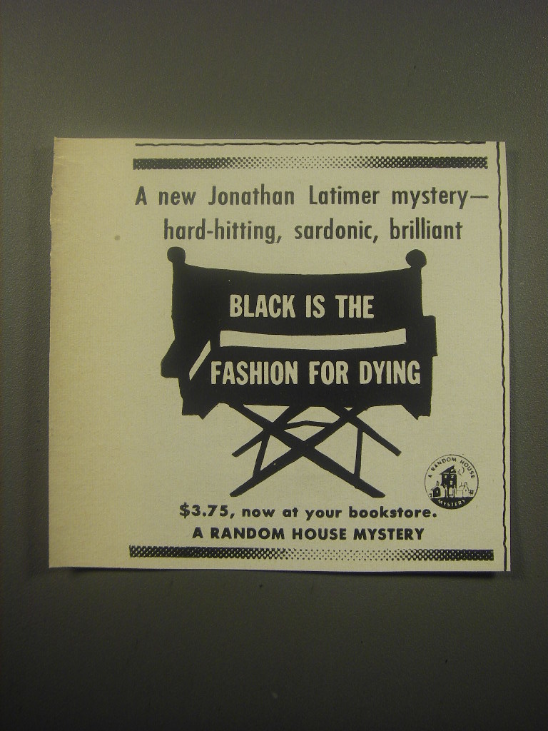 1959 Random House Book Ad - Black is the Fashion for Dying by Jonathan Latimer - 1980-89