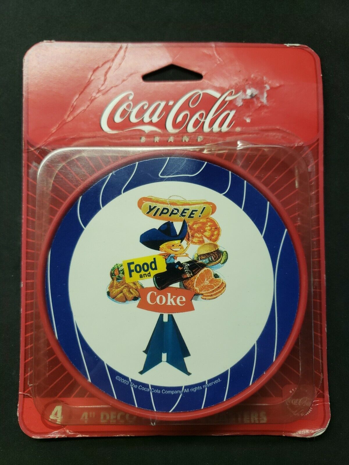 2003 Coca Cola Yippie Food and Coke Plastic Deco Coasters 4 in. Set of 4 U127 - Soda