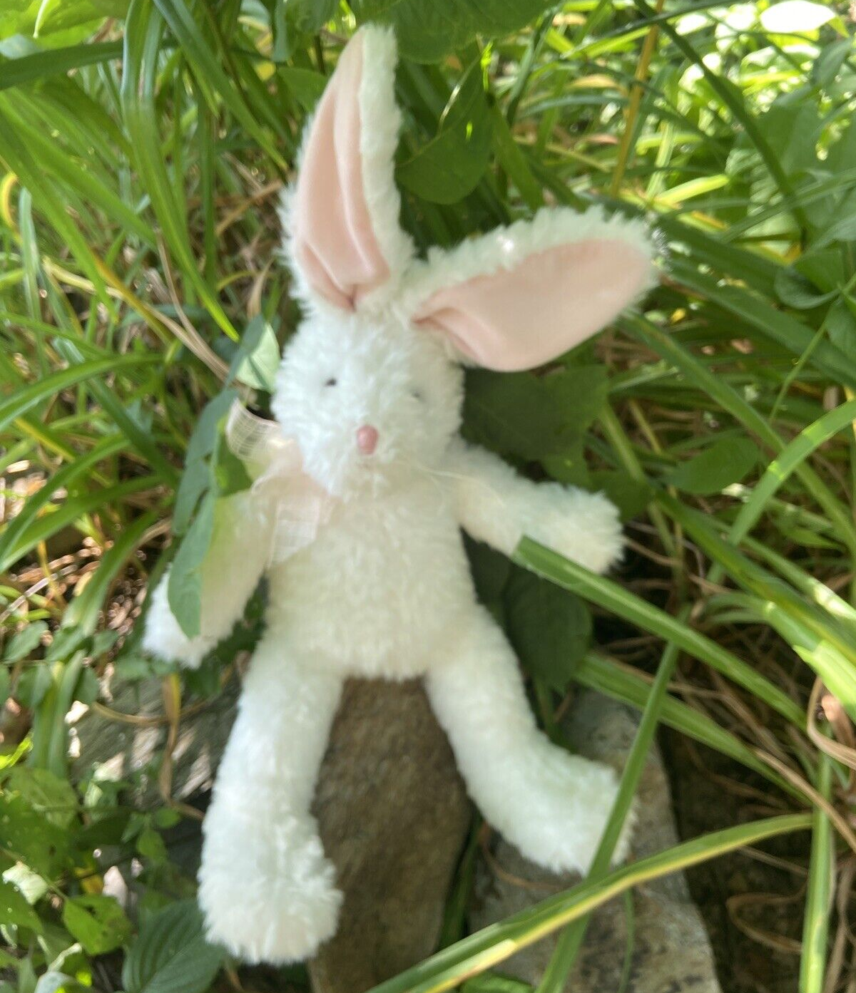 Gundy Duffy White Furry Bunny Rabbit Plush Bow Ears Nose 15 inch ...
