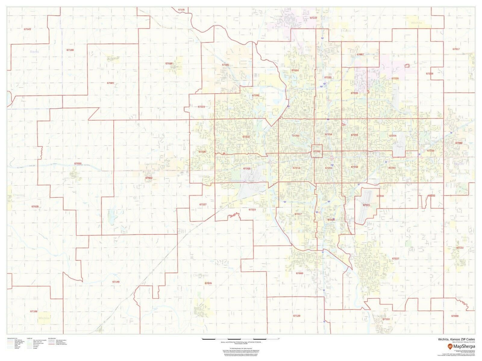 Wichita, Kansas ZIP Codes Laminated Wall Map (MSH) - Maps & Atlases