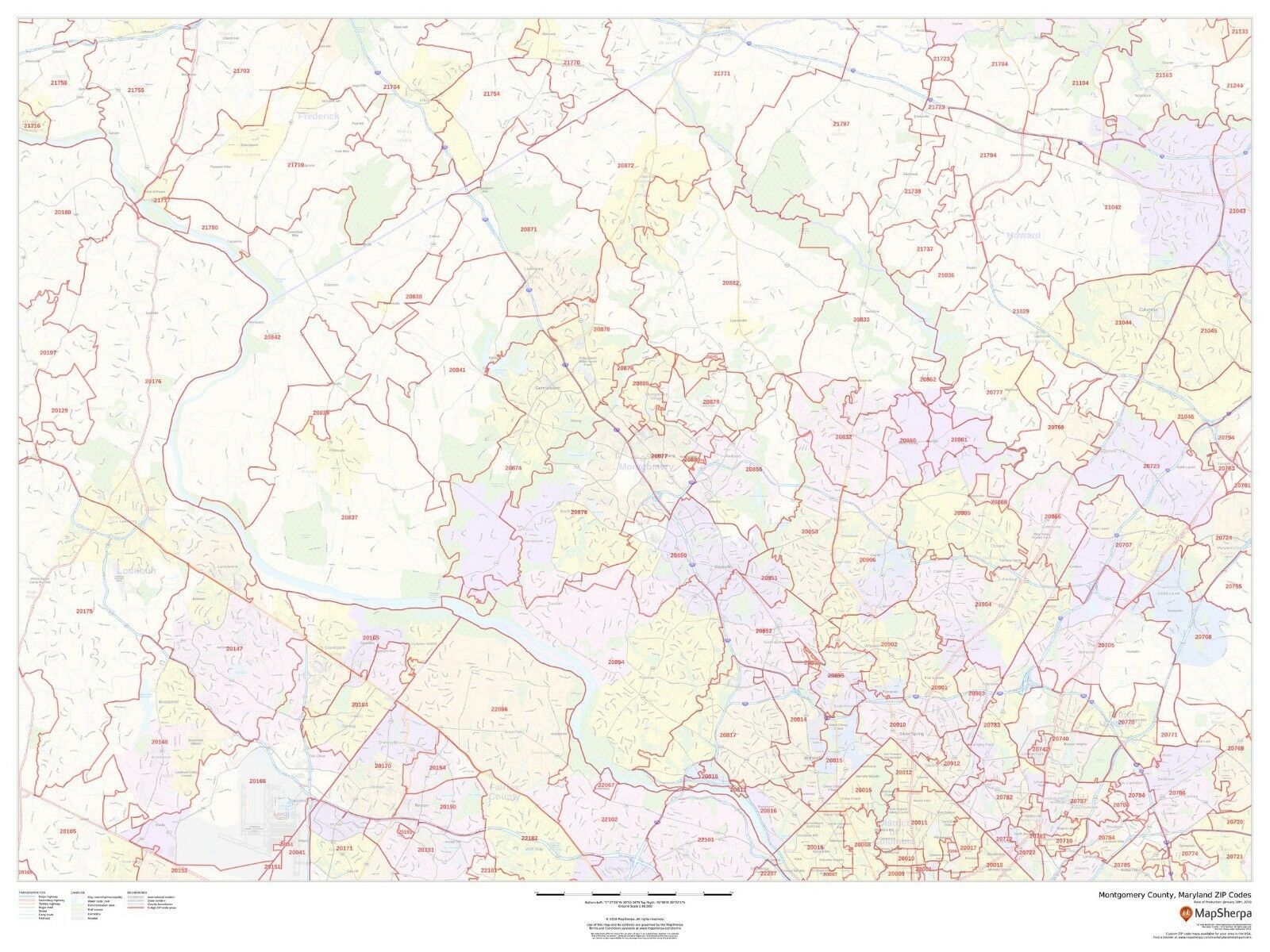 Montgomery County, Maryland ZIP Codes Laminated Wall Map (MSH) - Maps ...