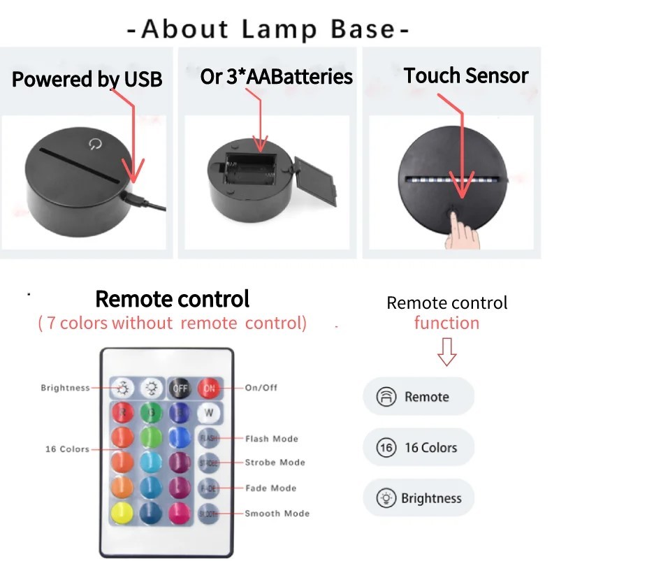 3D Muslim Allah Islamic Night Light Lamp - 16 color with remote - Night ...