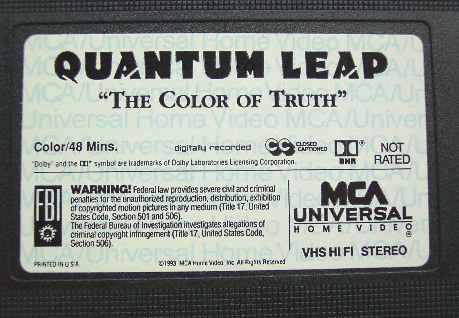 Vintage 1989 QUANTUM LEAP The Color of Truth VHS VIDEO Tv Show - VHS Tapes