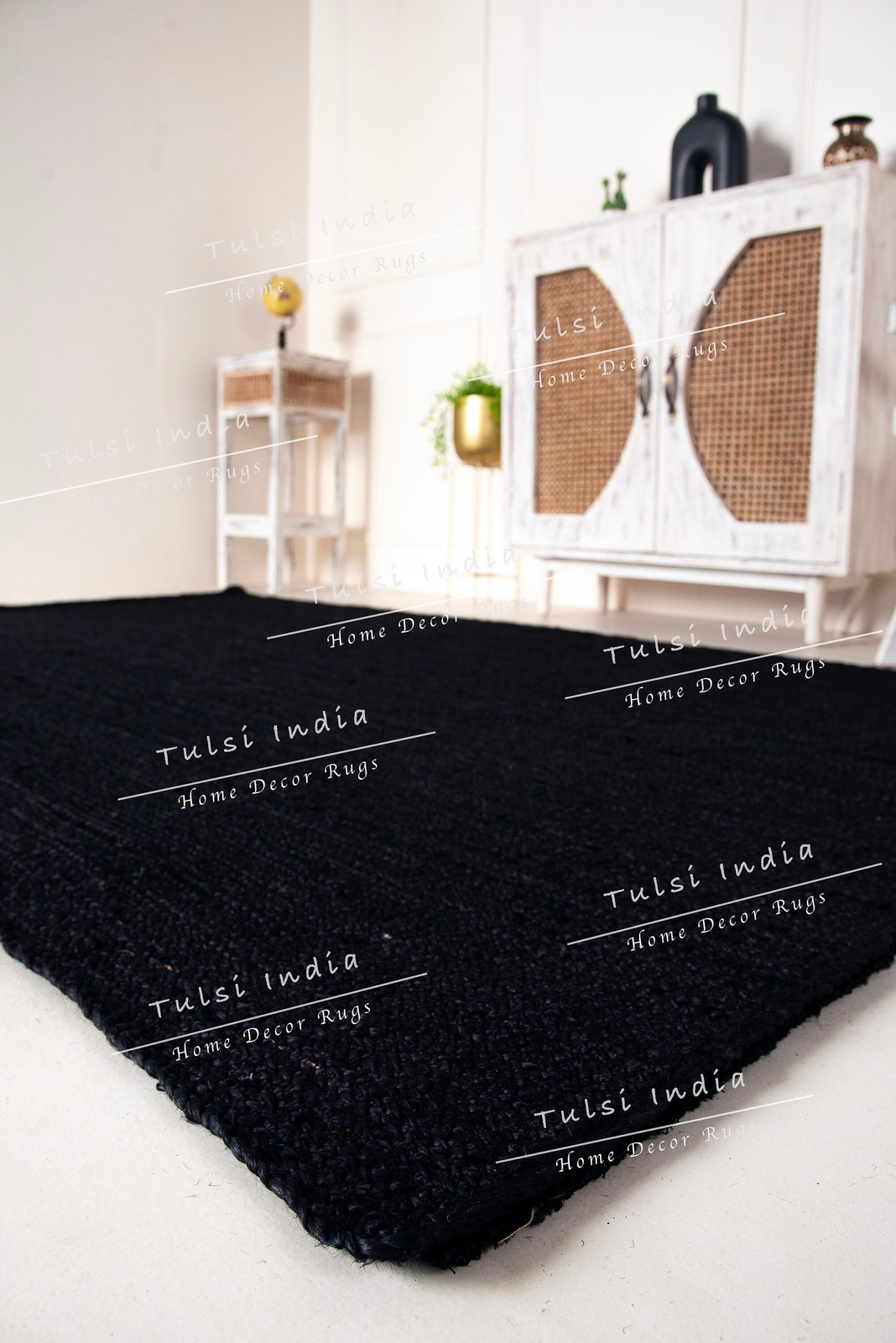 Black jute rug, village weaving jute rug, farmhouse rug, solid jute rug ...