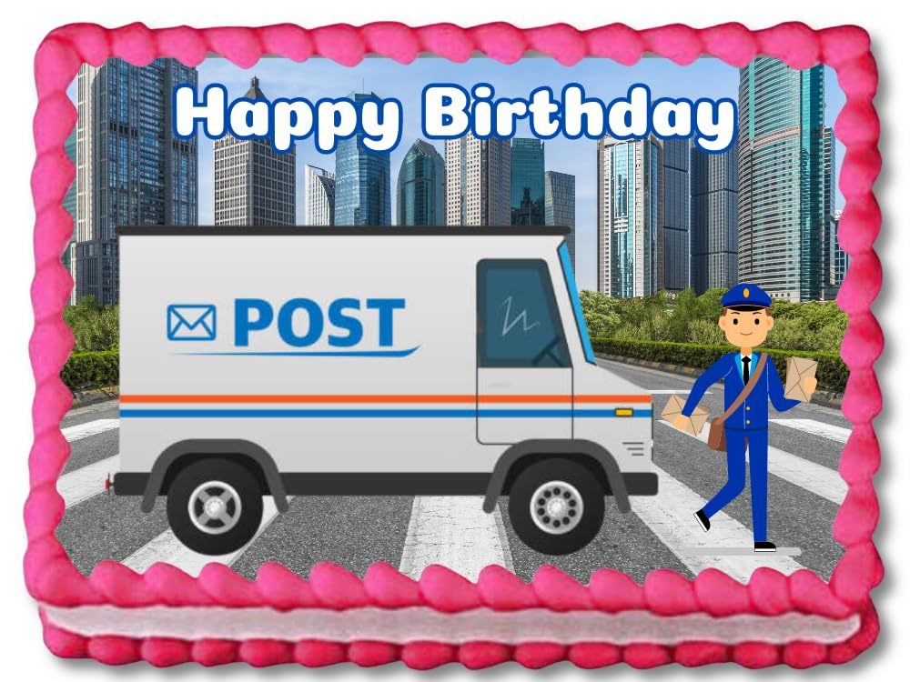 Mail Truck Postman Edible Image Cake Topper Birthday Cake Topper ...