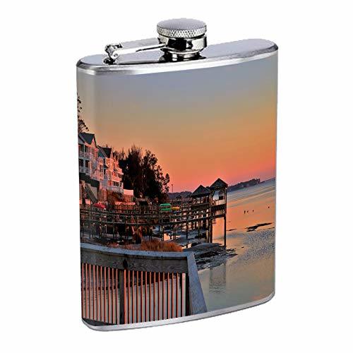 WolfT Beautiful Scene Hip Flask Stainless Steel 8 Oz Silver Drinking ...