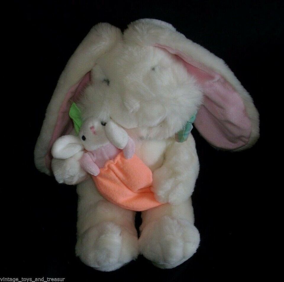 17" VINTAGE 1993 COMMONWEALTH BUNNY RABBIT W BABY WHITE STUFFED ANIMAL PLUSH TOY - Vintage