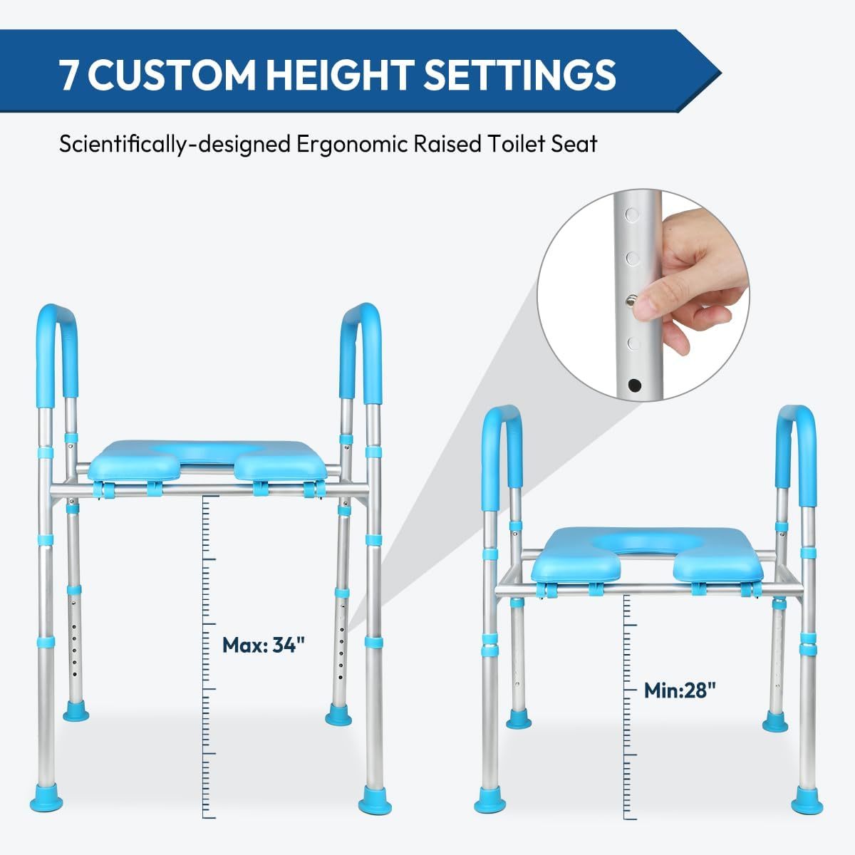 Raised Toilet Seat Riser With Handles, Premium Elevated Stable Commode ...