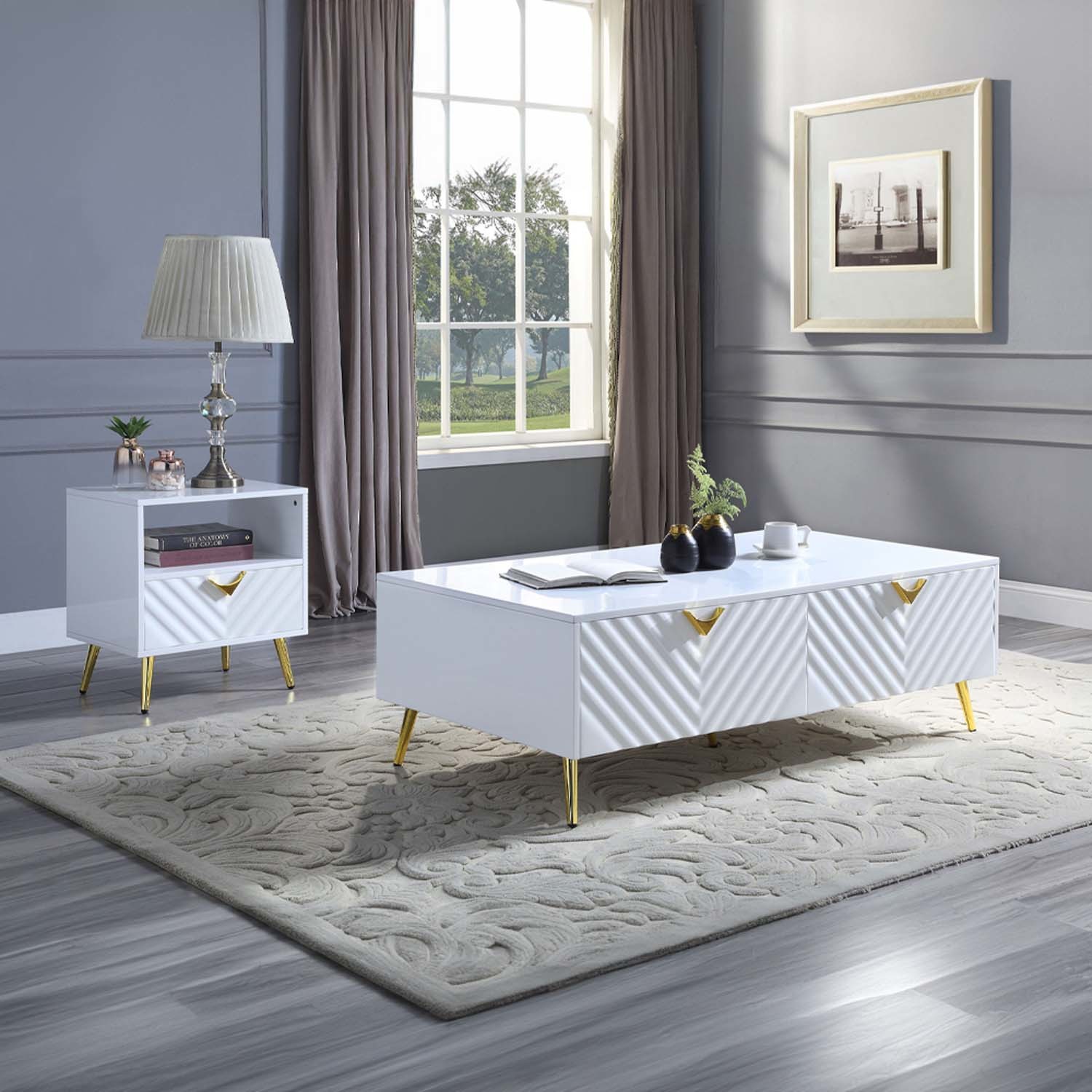 Gaines End Table, White High Gloss Finish - Tables