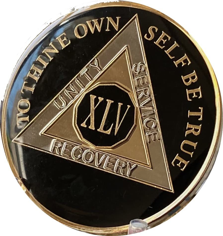 45 Year AA Medallion Classic Black Tri-Plate Sobriety Chip - Laminating ...