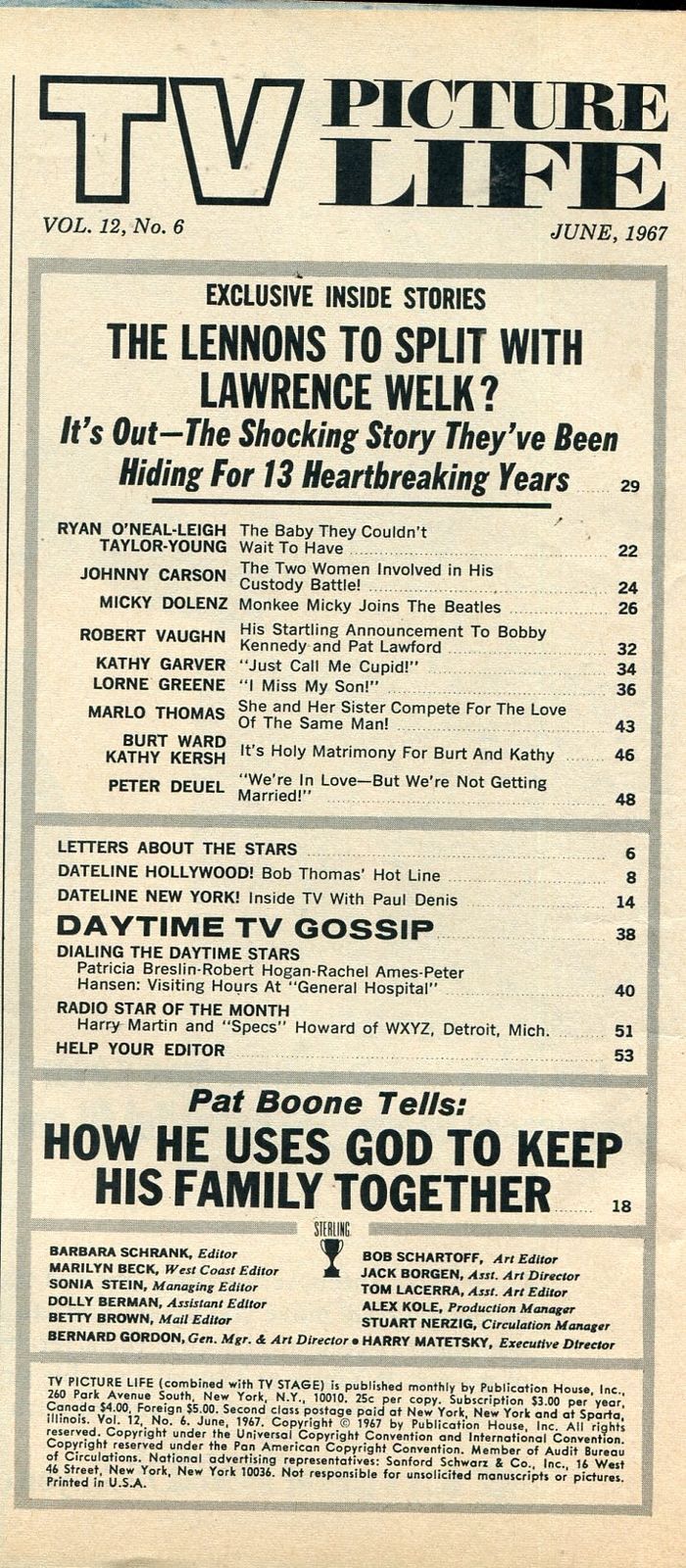 TV Picture Life Magazine June 1967- Lennon- Ryan O'Neal- Johnny Carson ...
