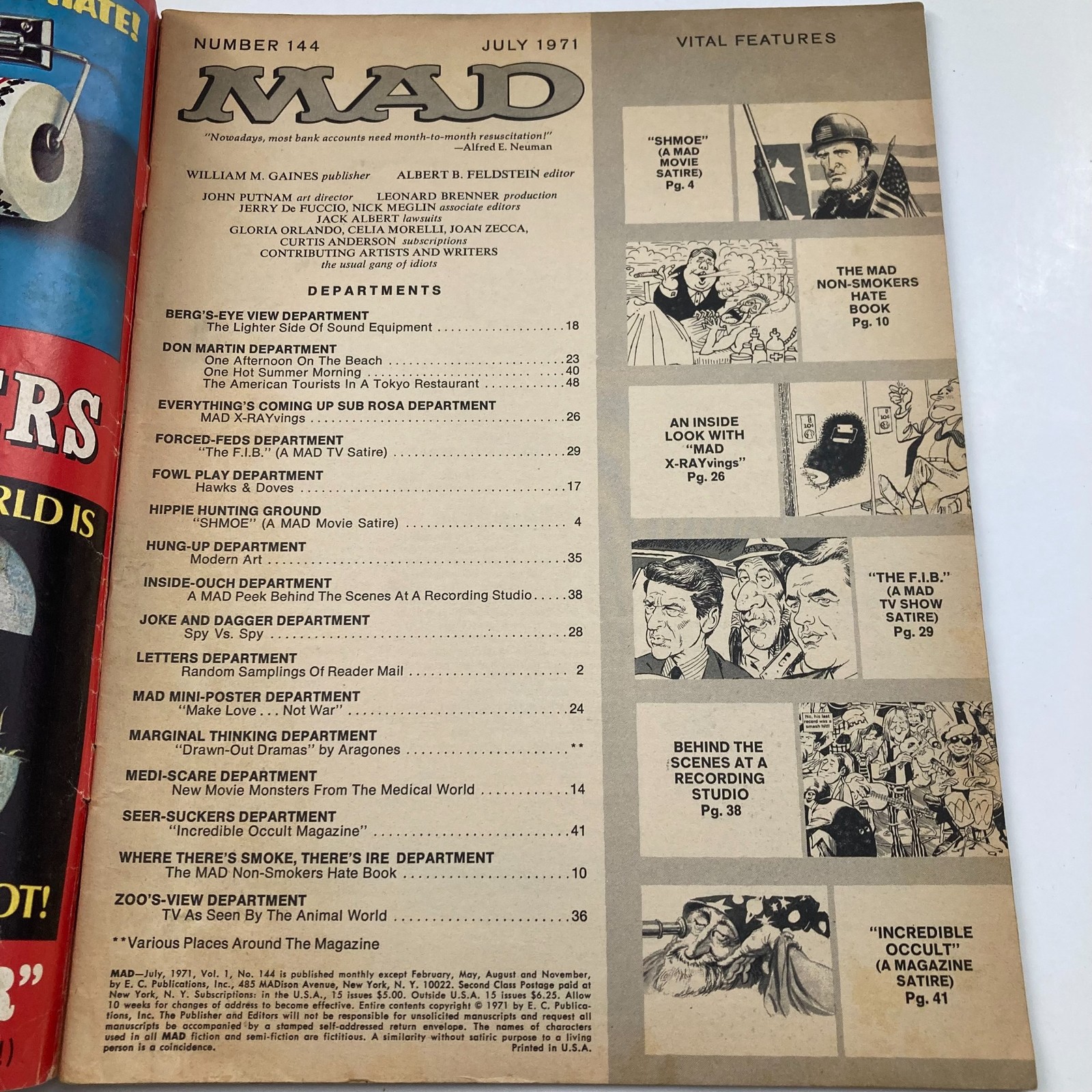 Mad Magazine July 1971 No. 144 Alfred Neuman as Joe 6.0 FN Fine No ...