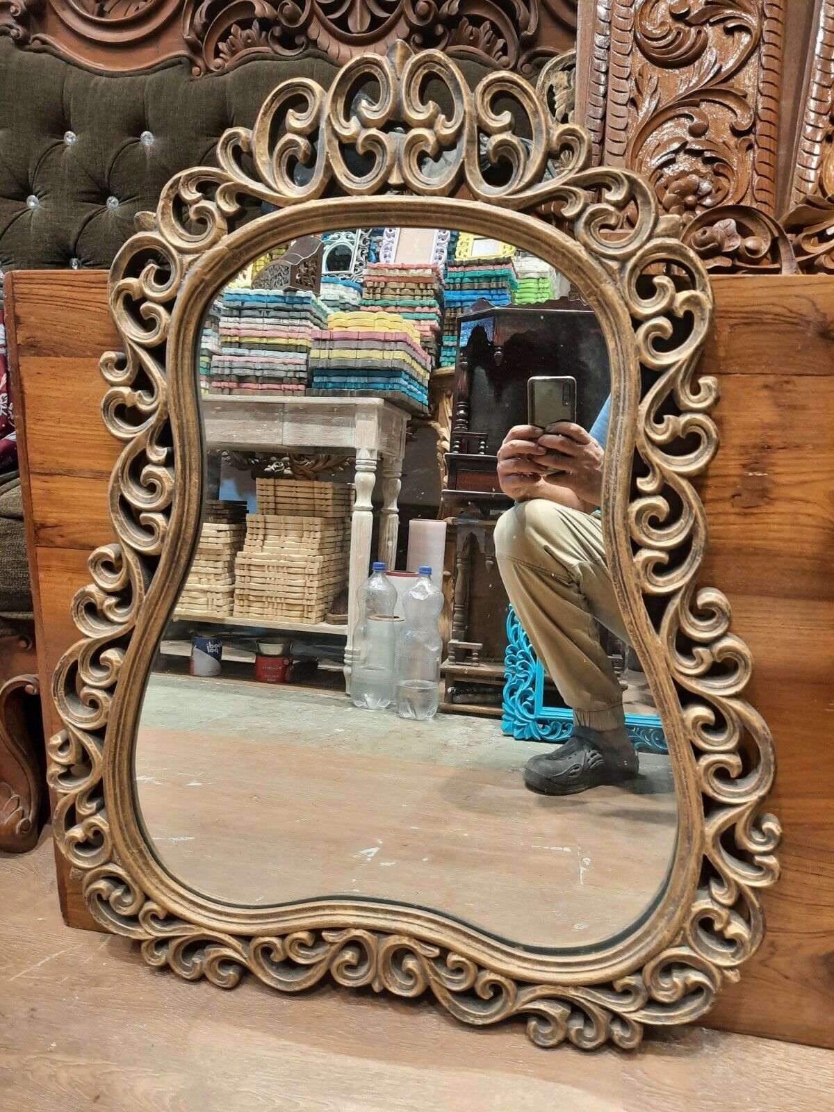 Artizay Wooden Carved Engraved Handmade Gubi Mirror Gourd Shaped ...